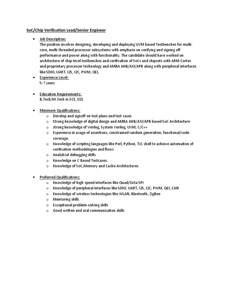 Soc/Chip Verification Lead/Senior Engineer | PDF