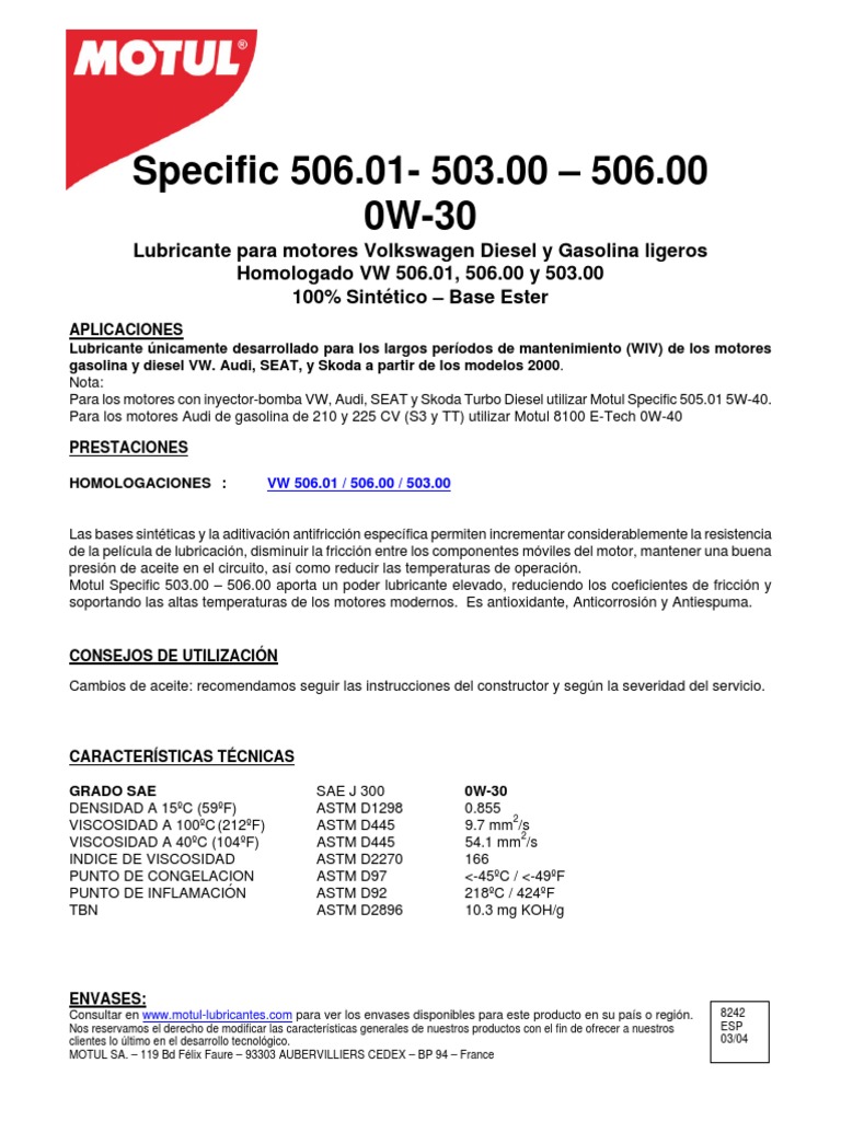 Specific 506-01 503-00 506-00 0W30 | PDF | Lubricante | Volkswagen