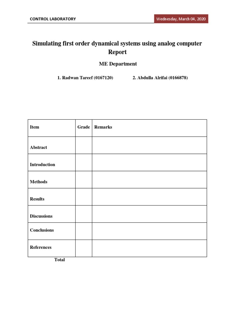 Simulating First Order Dynamical Systems Using Analog Computer | PDF | Simulation | Control Theory