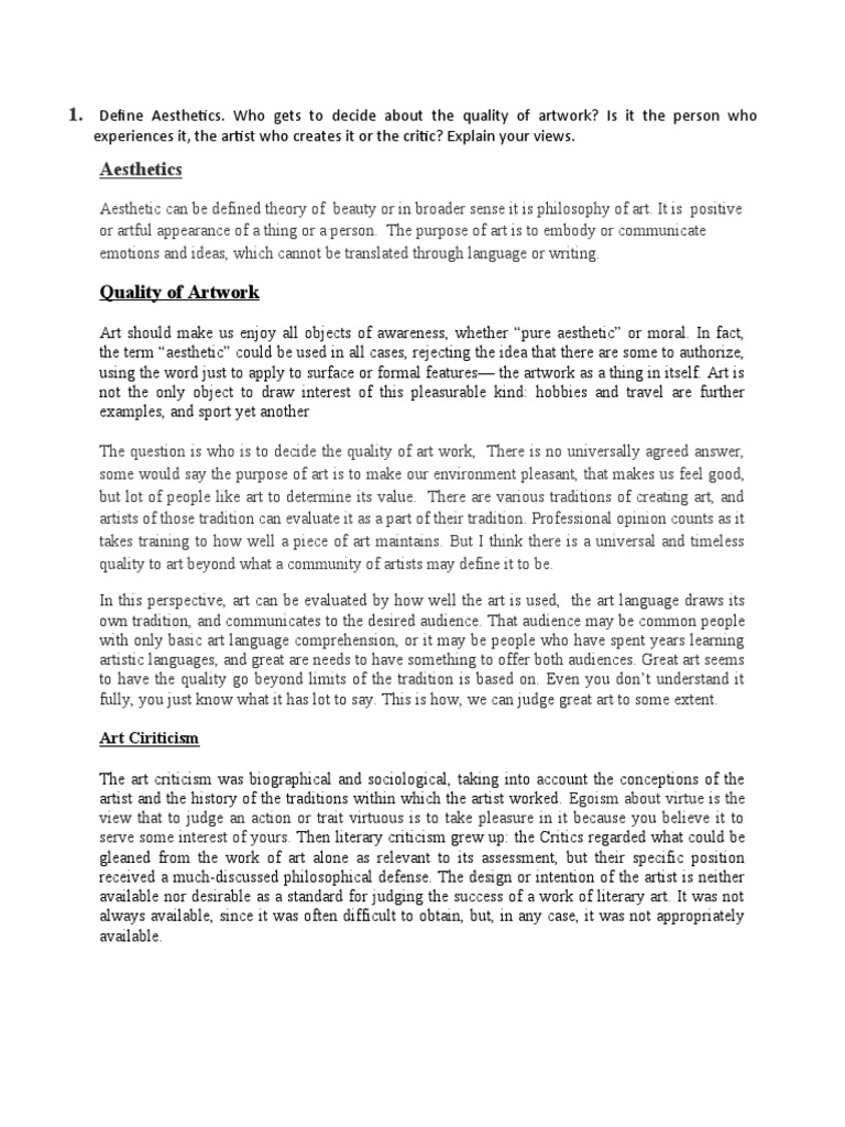 Aesthetics: Quality of Artwork | PDF | Aesthetics | Philosophical Theories