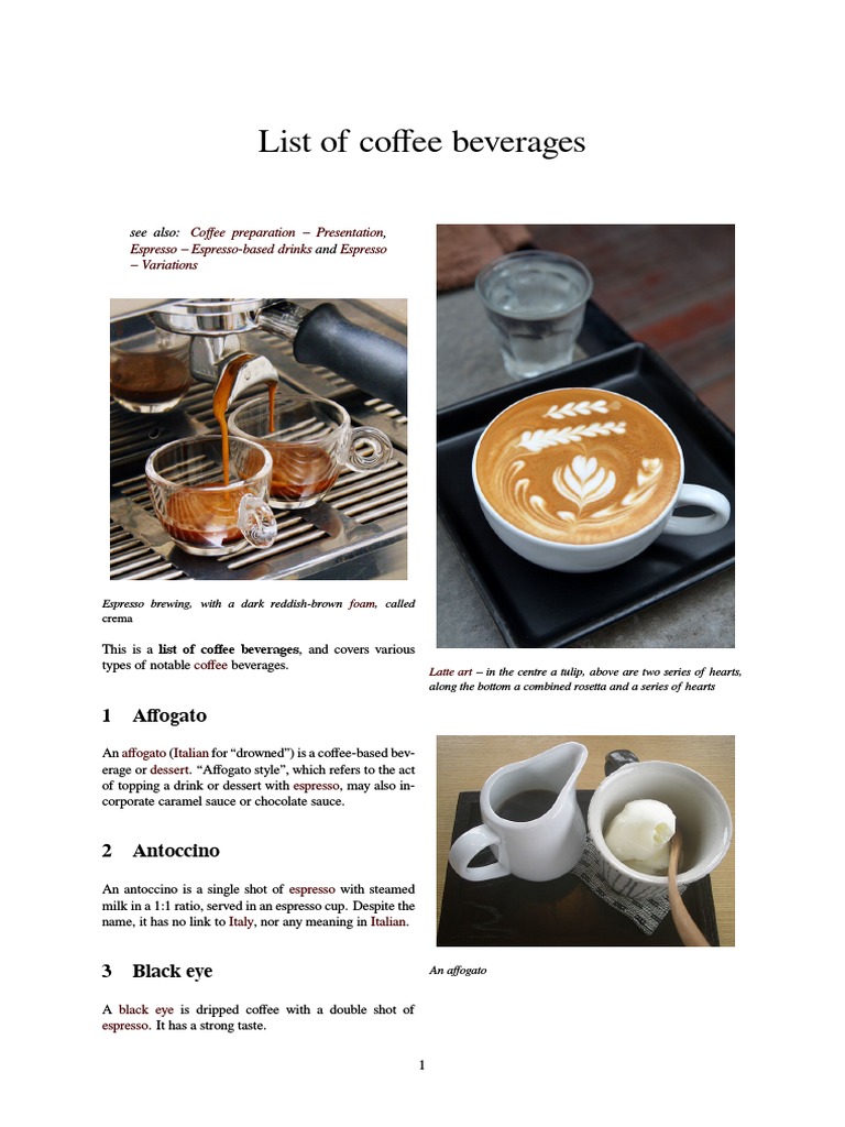 Comprehensive Coffee Beverage List | PDF | Coffee | Caffeinated Drinks