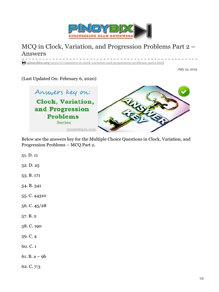 MCQ in Clock Variation and Progression Problems Part 2 Answers | PDF