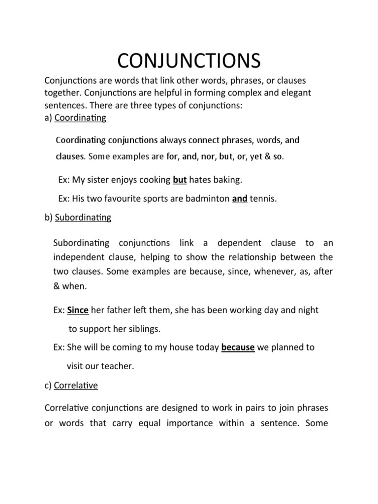 Conjunctions Notes and Worksheet | Download Free PDF | Syntax ...