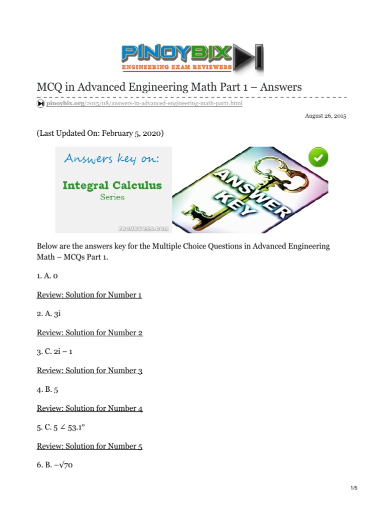 MCQ in Advanced Engineering Math Part 1 Answers PDF | PDF | Multiple ...