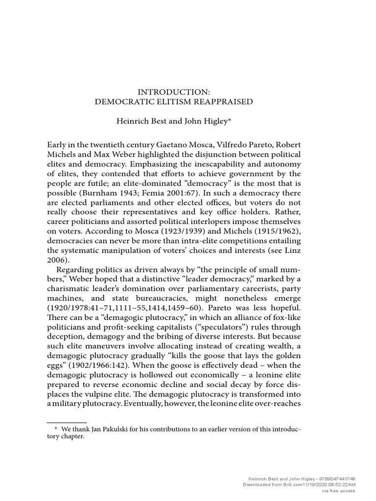 Introduction of Democratic Elitism Reappraised | PDF | Elite | Democracy