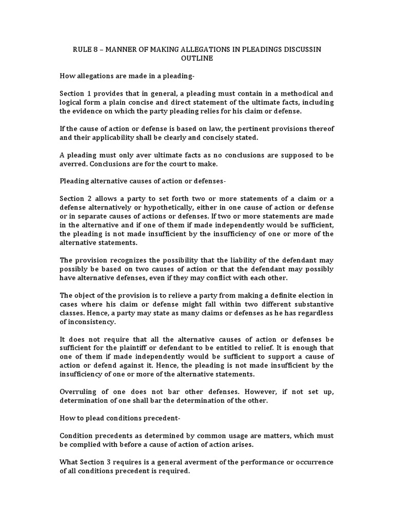 Pleading Allegations: Key Legal Rules | PDF | Pleading | Cause Of Action