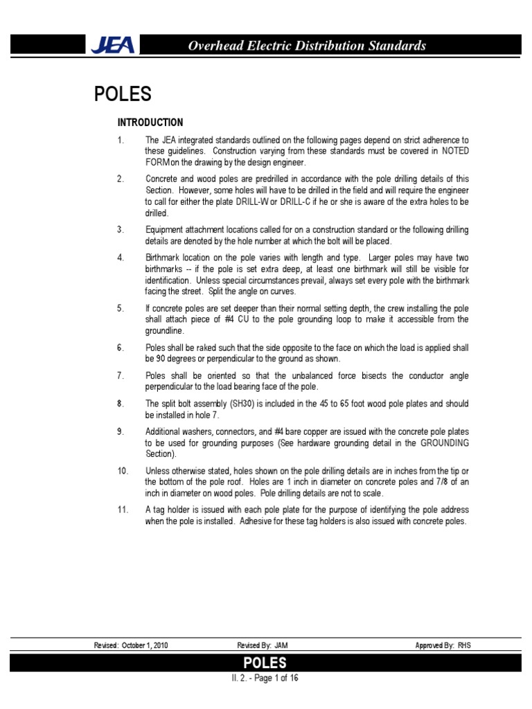 Poles: Overhead Electric Distribution Standards | PDF | Drilling | Nature