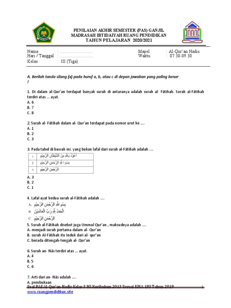 Pas Qurdis Kelas 3 Mi Sem 1 | PDF