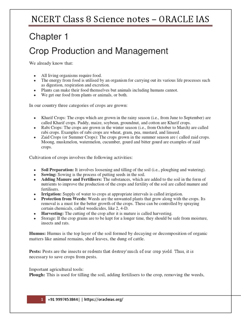 Class 8 Science: Crop Production Notes | PDF | Fertilisation | Cell ...