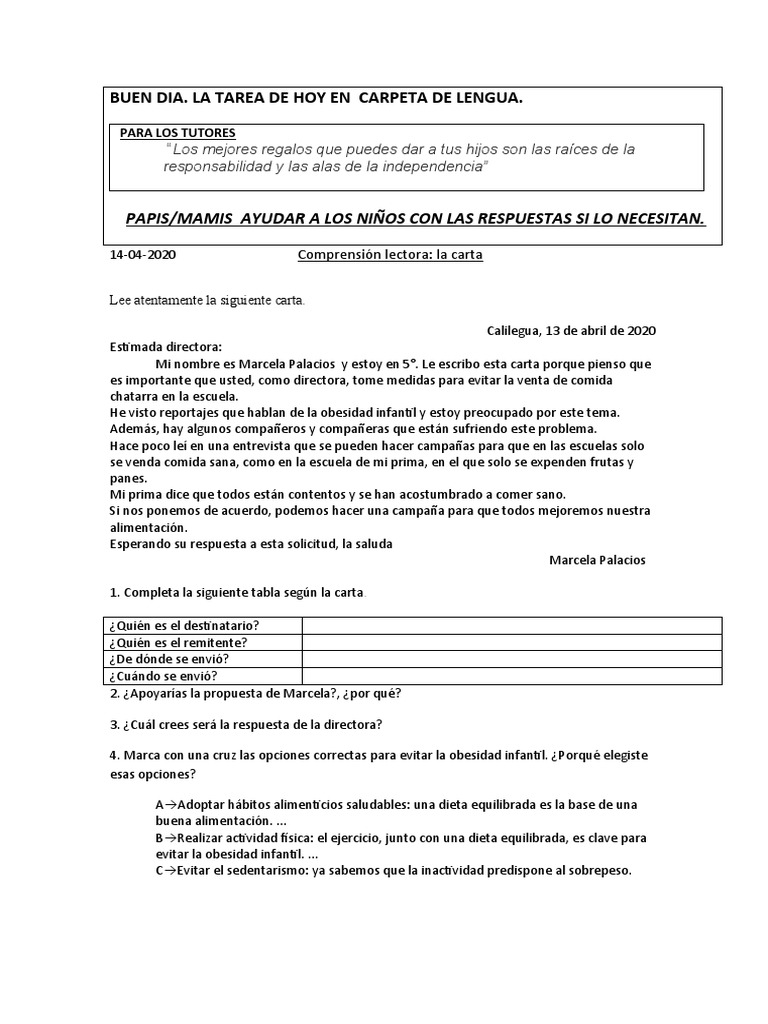 Trabajo Diario 11 Lengua 2020 | PDF