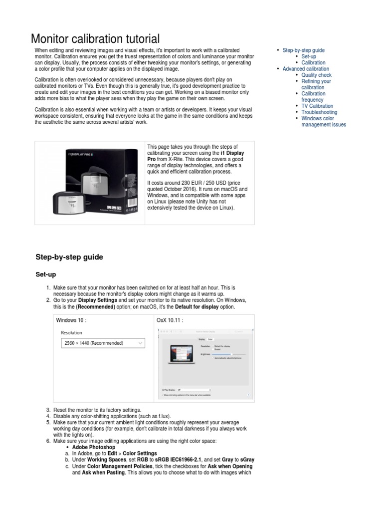 UNITY Monitor Calibration Tutorial | PDF | Computer Monitor | Calibration