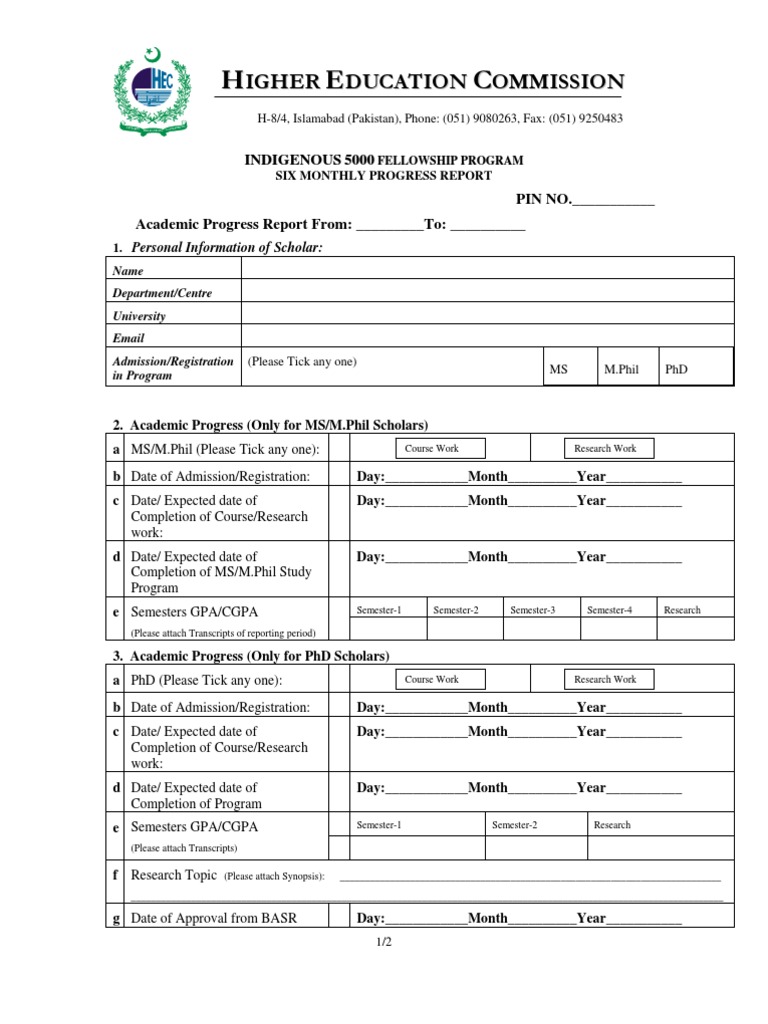 Progress Report Proforma (HEC) | PDF | Behavior Modification | Learning