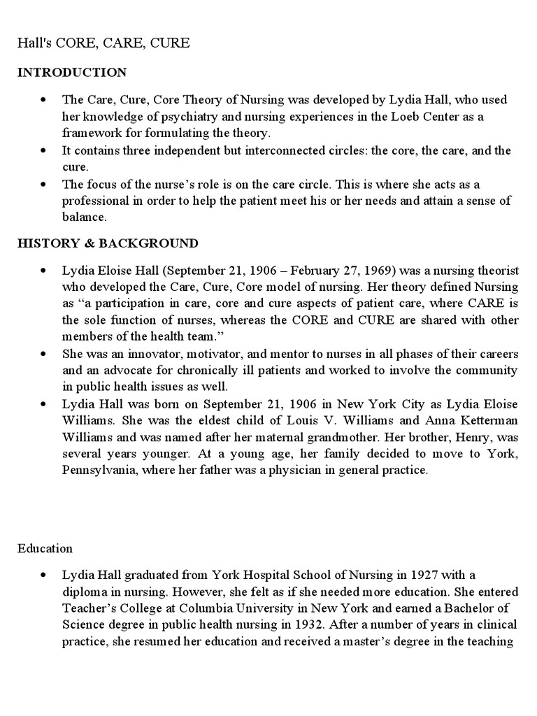 Nursing's Care, Cure, Core Model | PDF | Nursing | Self Awareness