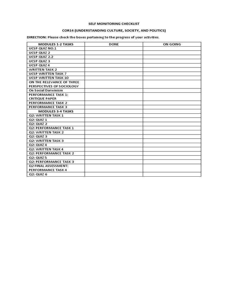 Uscp Cor14 Checklist | PDF