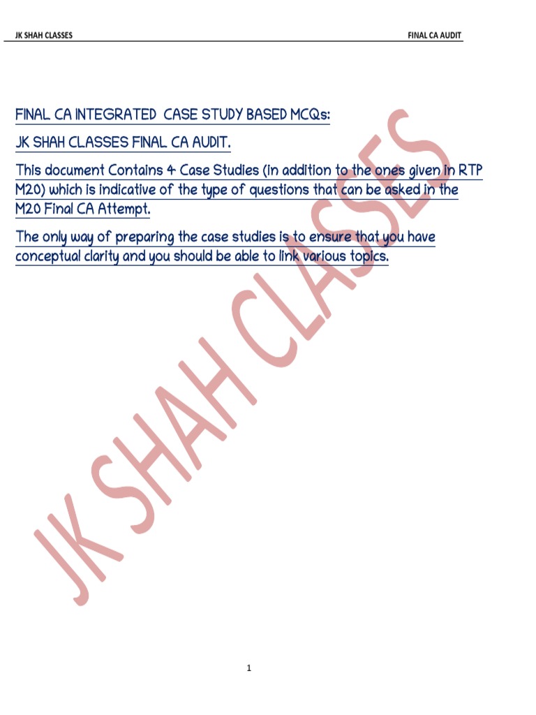 FINAL CA Audit INTEGRATED CASE STUDY BASED MCQs PDF | Download Free PDF ...