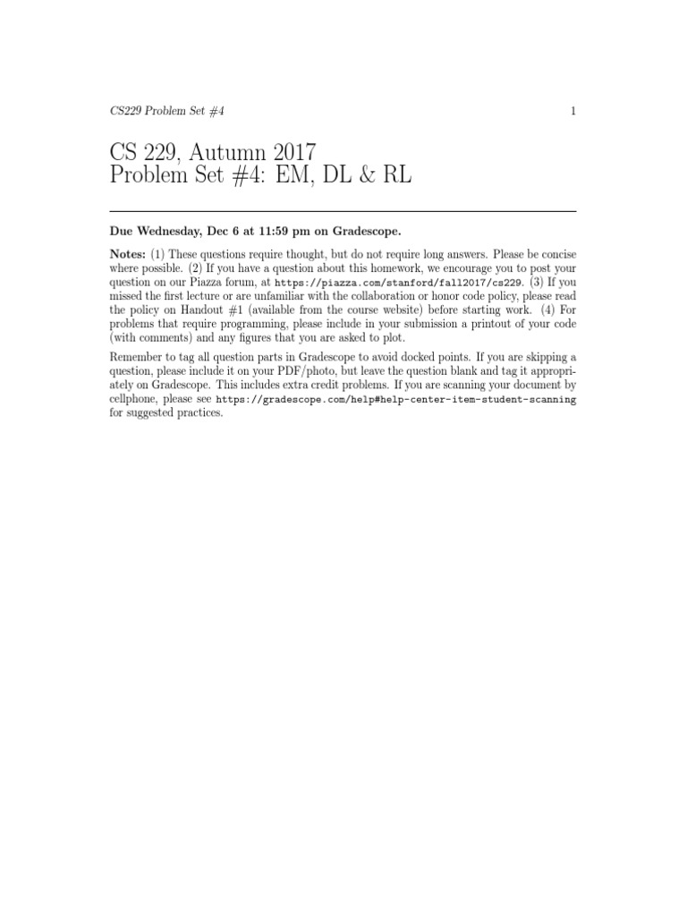 CS229 Problem Set #4 Neural Networks, EM Algorithm, and Convergence | PDF | Principal Component ...