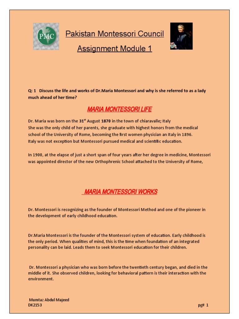 PMC Assignment 1 | PDF | Montessori Education | Teachers