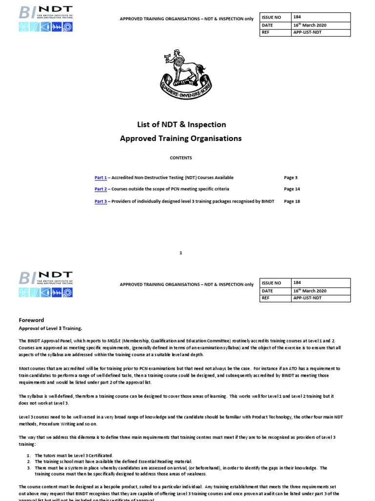 List of NDT & Inspection Approved Training Organisations | PDF ...