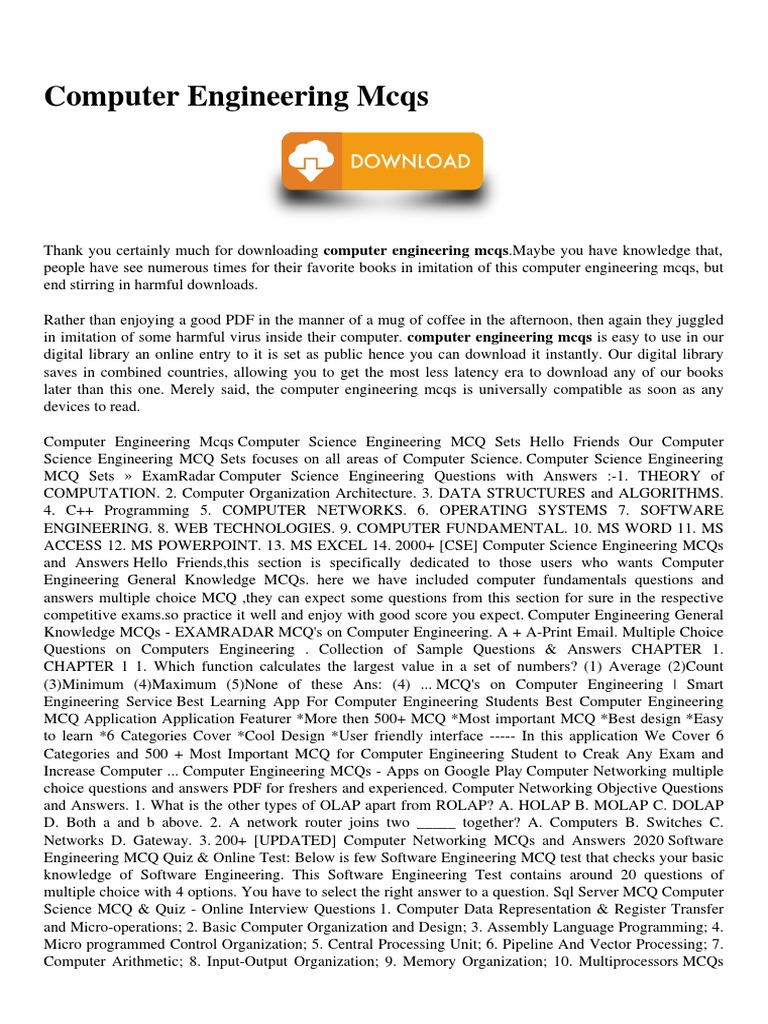 Computer Engineering Mcqs PDF | PDF | Multiple Choice | Engineering