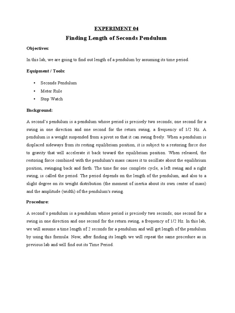 Length of a Seconds Pendulum | PDF