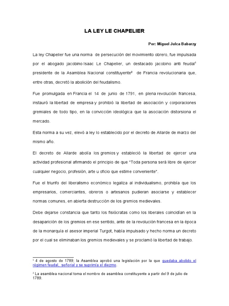 La Ley Chapelier 1791 | PDF | revolución Francesa | Instituciones sociales