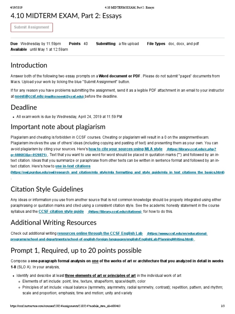 4.10 Midterm Exam Essay Guidelines | PDF | Symmetry | Citation