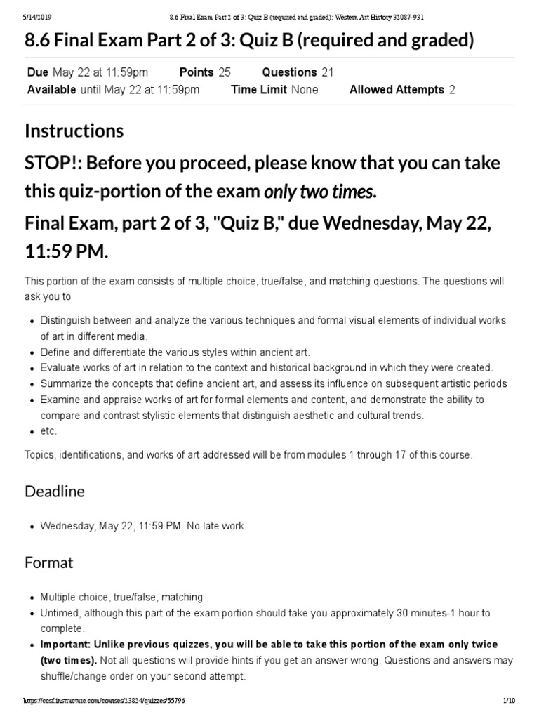 Western Art History Final Exam Quiz B | PDF | Roman Empire | Test ...