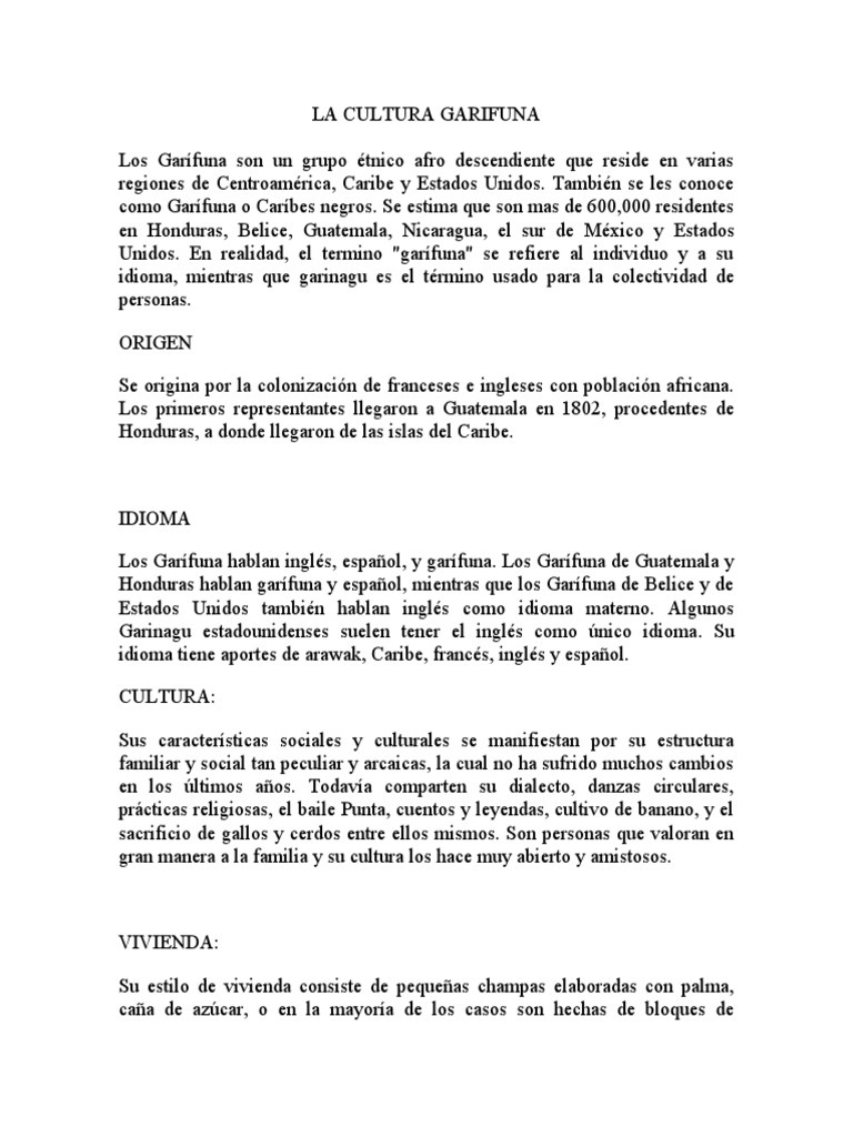 La Cultura Garifuna | PDF | Ciencias sociales
