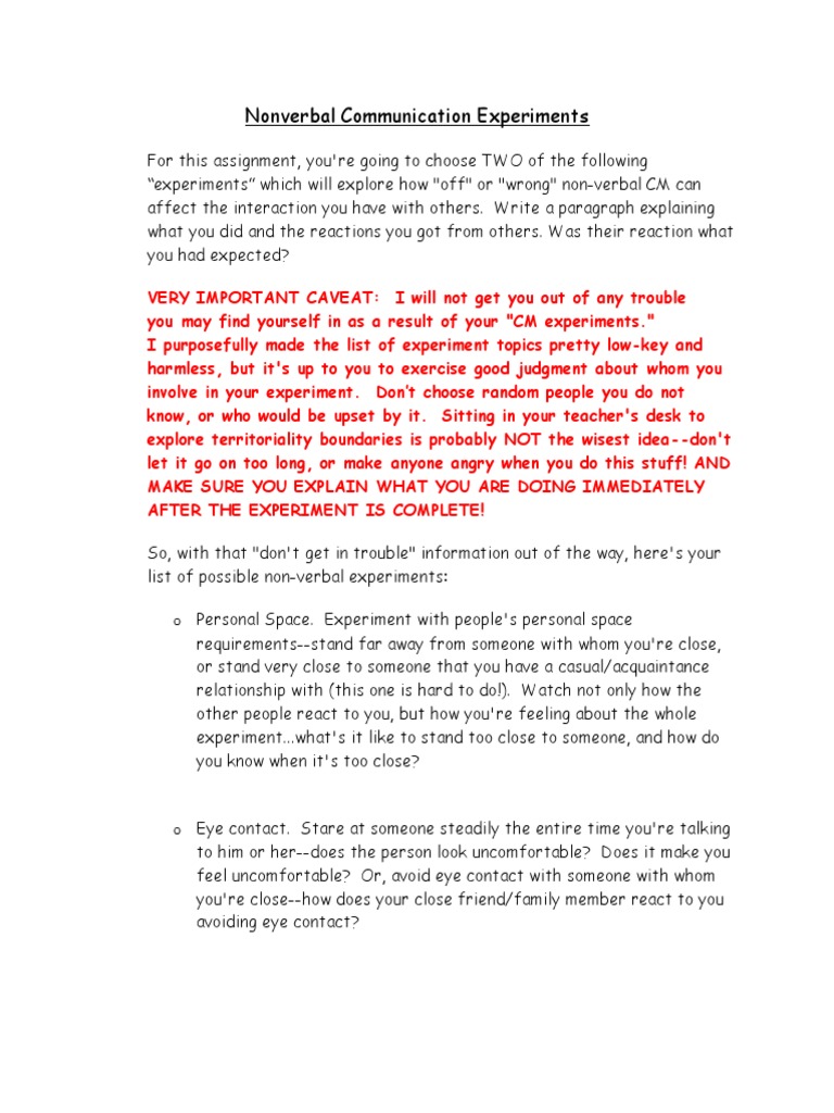 Nonverbal Communication Experiments | PDF | Nonverbal Communication ...