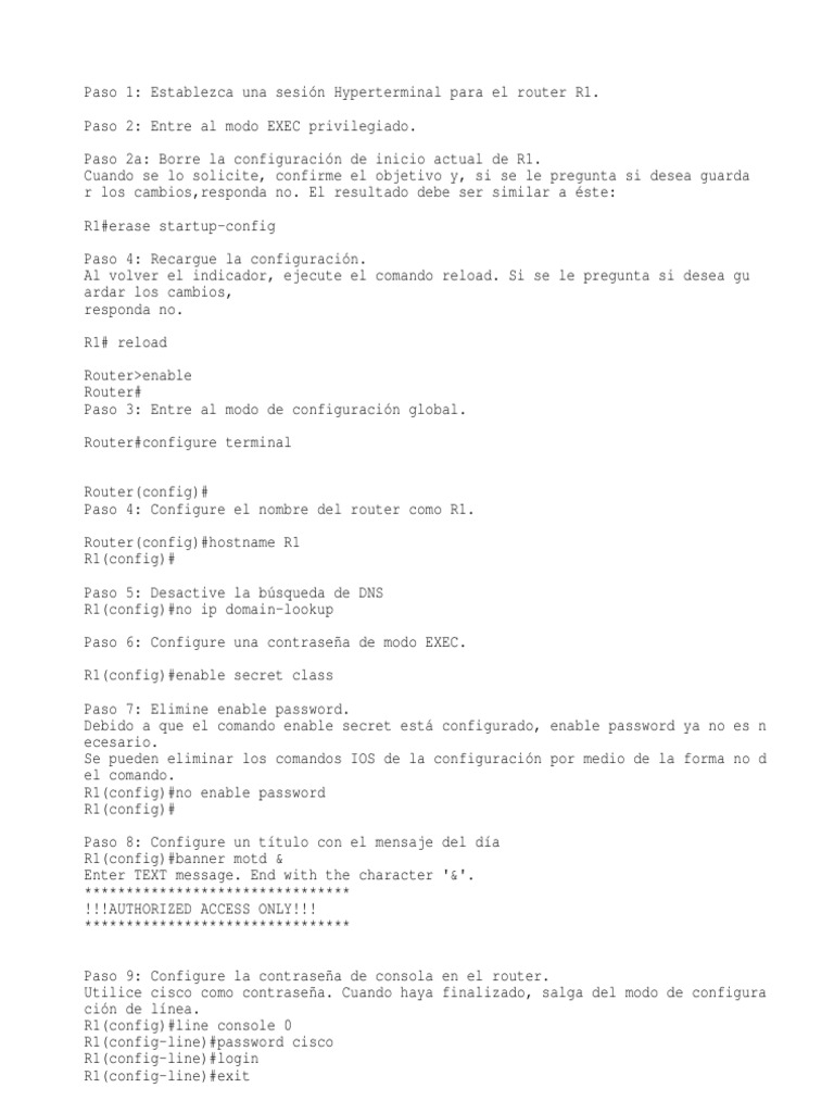 Realizar La Configuración Básica Del Router R1. | PDF | Interfaz de ...
