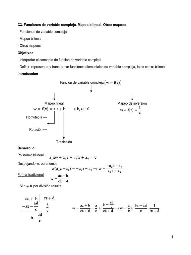 C3. Funciones de Variable Compleja. Mapeo Bilineal | PDF | Función ...