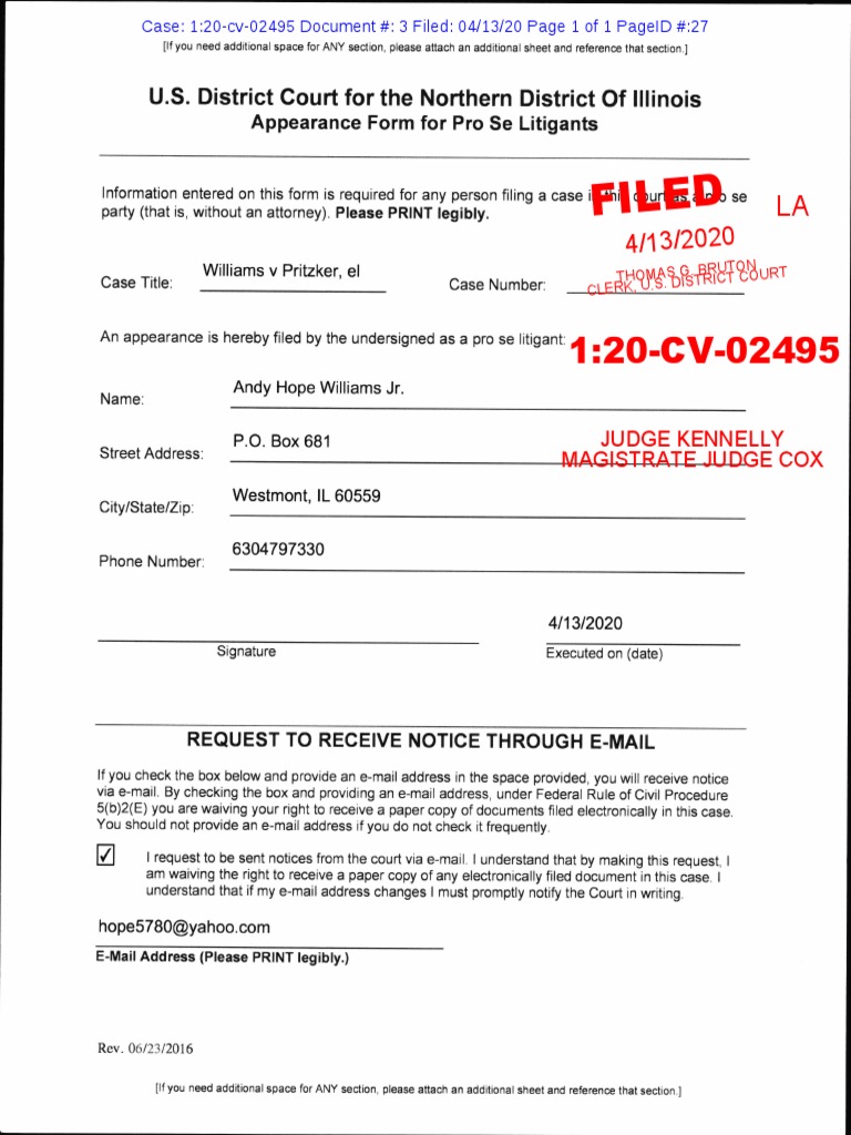 Pro Se Appearance | PDF | Pro Se Legal Representation In The United ...