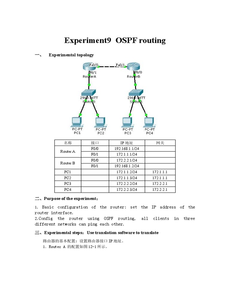 Experiment9 OSPF Routing: Experimental Topology | PDF | Routing | Router (Computing)