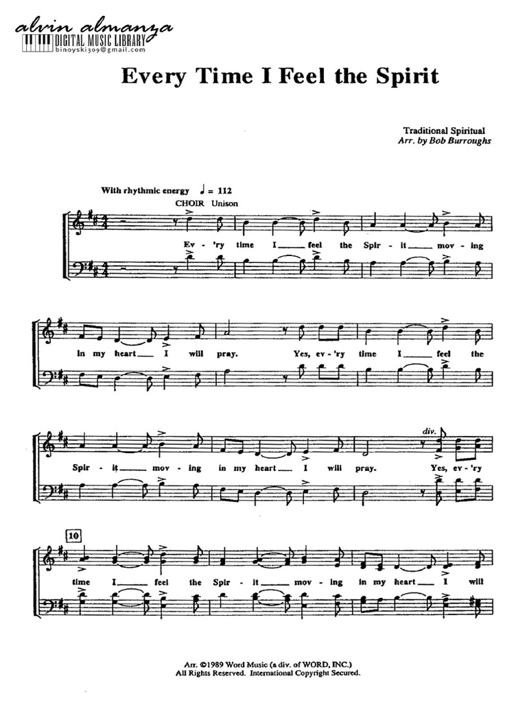 Every Time I Feel The Spirit, Arr. Arr. Bob Burroughs | PDF