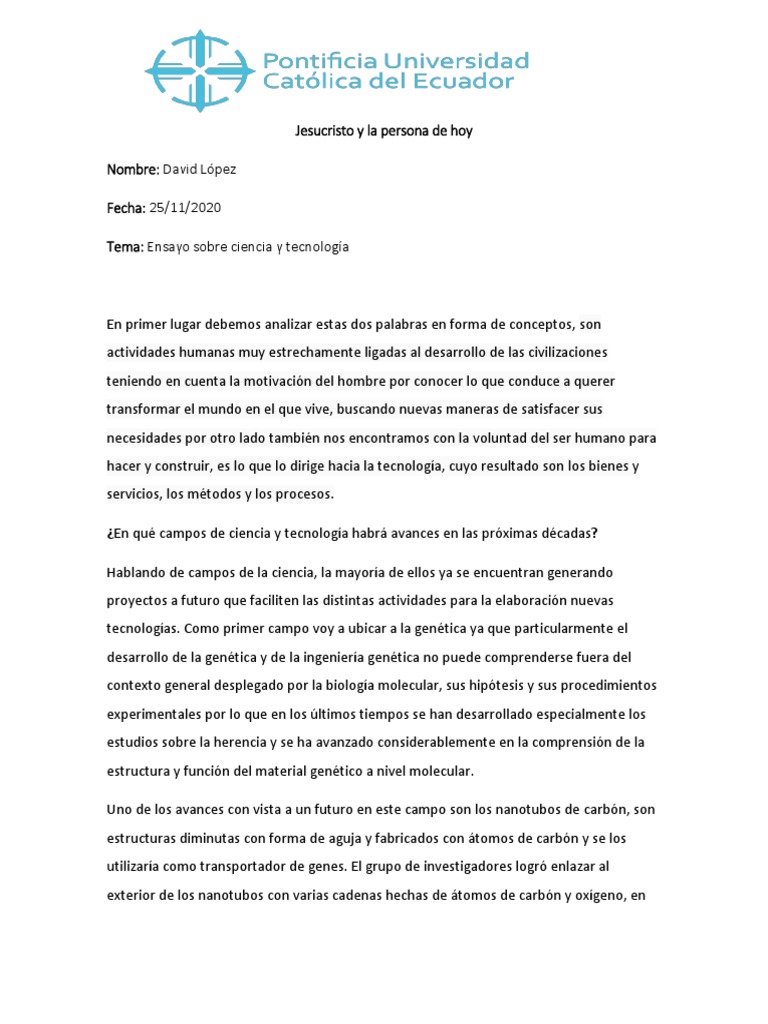 Ensayo Sobre Tecnologia y Ciencia 1 | PDF | Nanotecnología | Gene