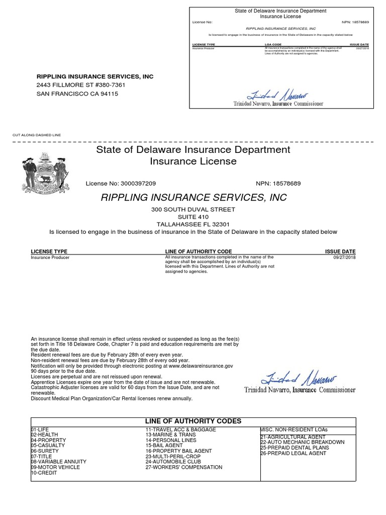 Delaware Insurance License Details | PDF | Insurance | Service Industries