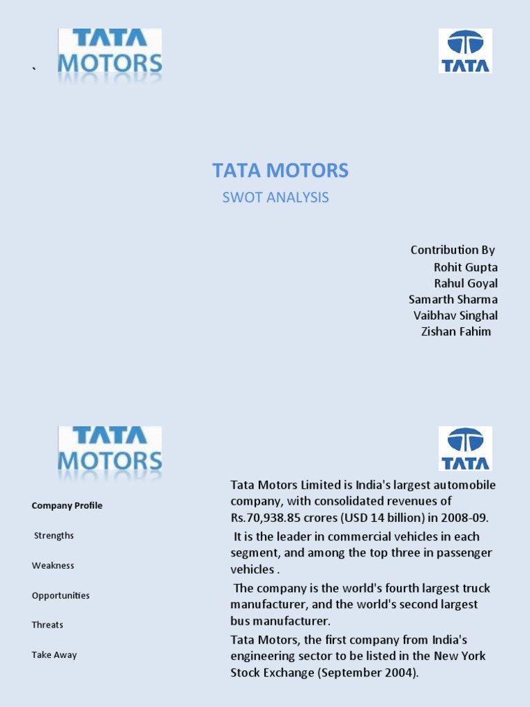 Tata Motors SWOT Analysis Overview | PDF | Vehicles | Vehicle Industry