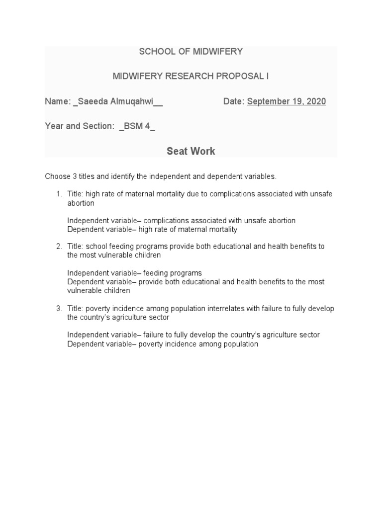 School of Midwifery Midwifery Research Proposal I Name: - Saeeda ...