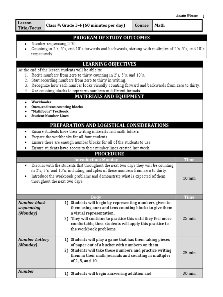 Week 2 Monday and Tuesday Math Lesson Plan | PDF | Lesson Plan ...