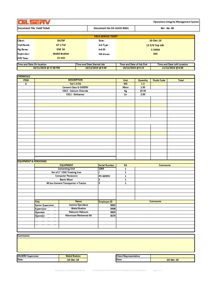 Operations Integrity Field Ticket | PDF | Building Materials | Materials