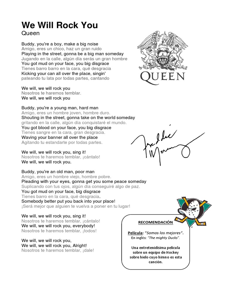 Letra de "We Will Rock You" en español | PDF
