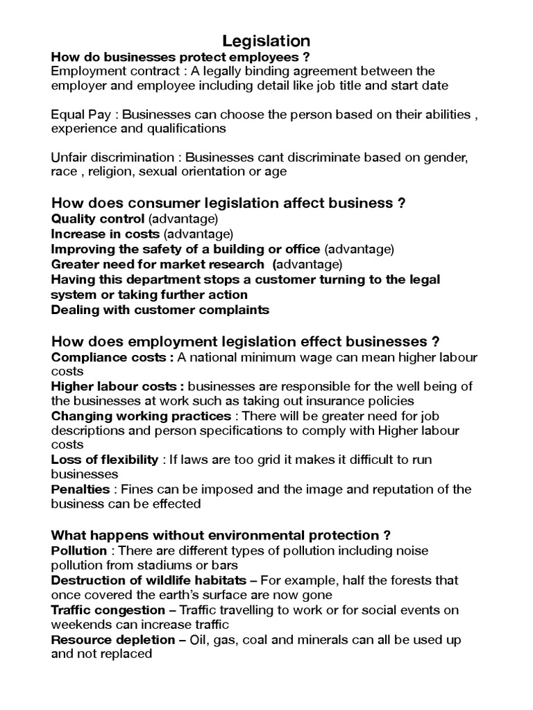 Legislation: How Does Consumer Legislation Affect Business ? | PDF ...