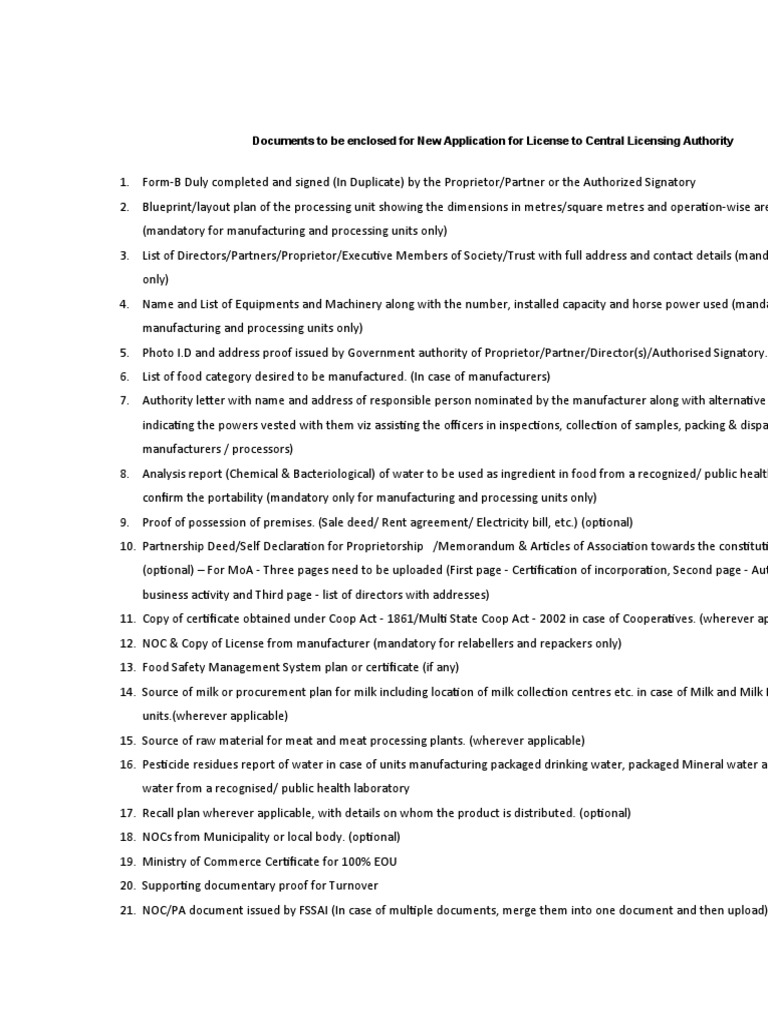 List of Documents For Food License | PDF | Business | Foods