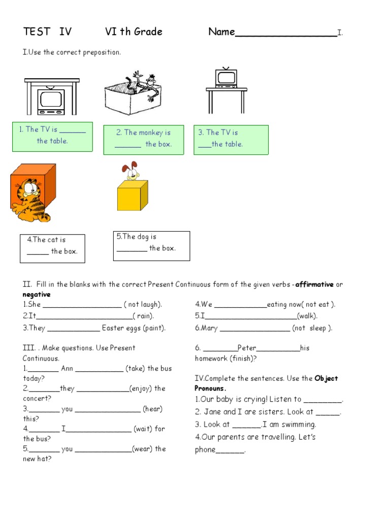 6th Grade English Preposition & Pronouns Test | PDF | Linguistics | Syntax