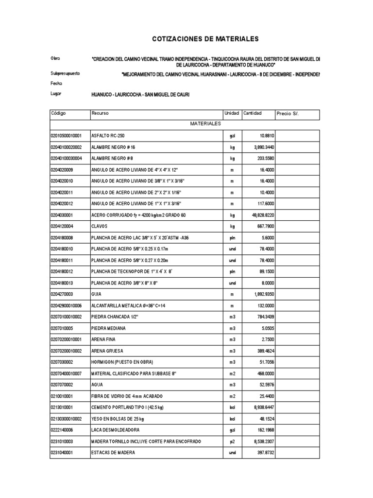 Cotizar Materiales y Maquinaria555 | PDF | Ingeniería de Edificación | Materiales de construcción
