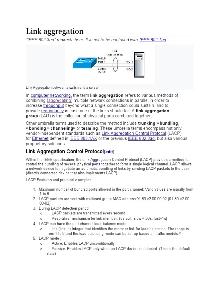 Link Aggregation: "IEEE 802.3ad" Redirects Here. It Is Not To Be Confused With | PDF | Computer ...