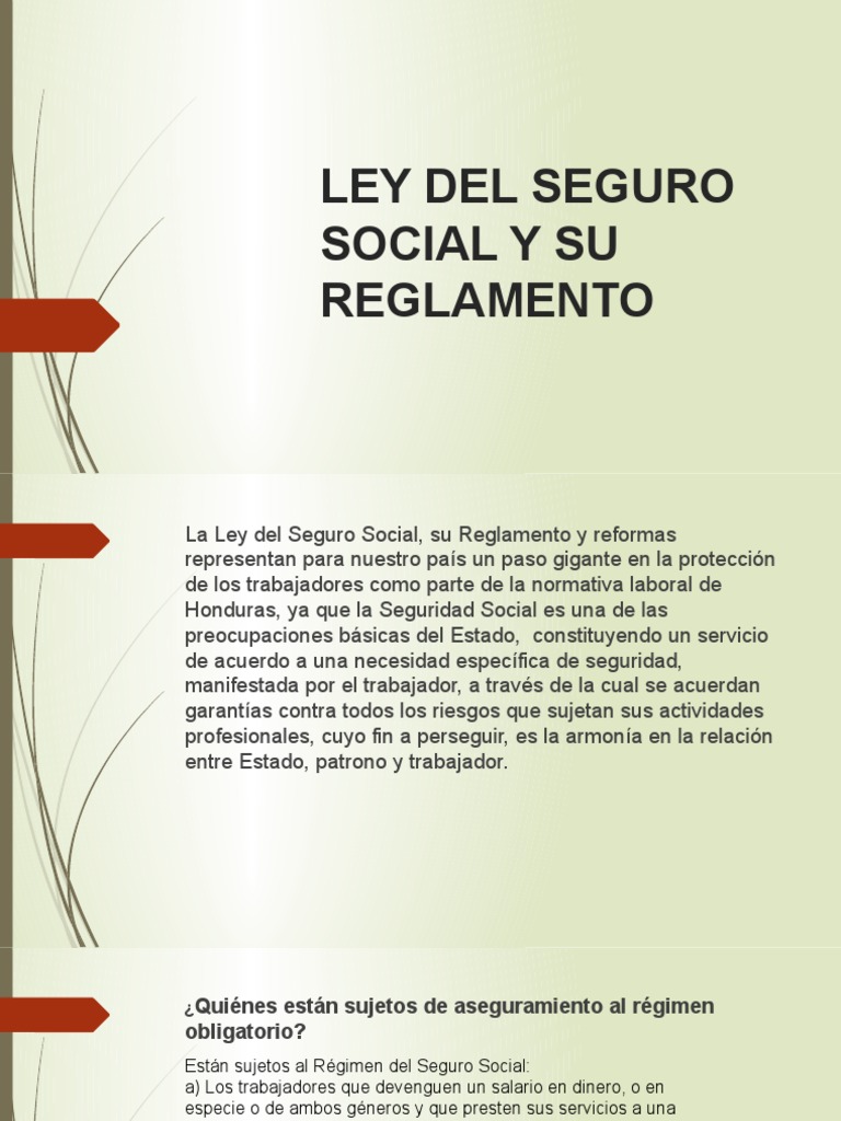 01 Ley Del Seguro Social y Su Reglamento Presentacion | PDF | Pensión | Seguro