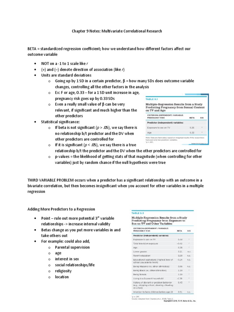 Chapter 9 Notes - Multivariate Correlations | PDF | Dependent And ...