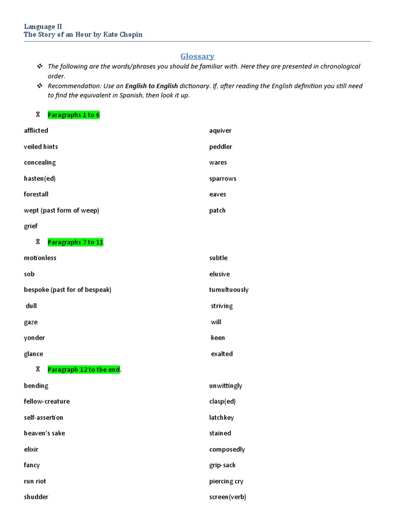Vocabulary for "The Story of an Hour" | PDF | Languages