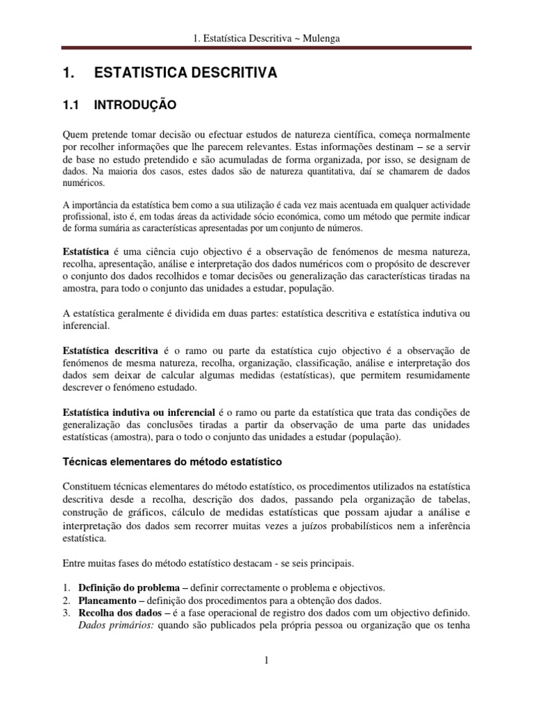 1.1 Estatistica Descritiva - 2 | PDF | Modo (Estatística) | Dispersão ...